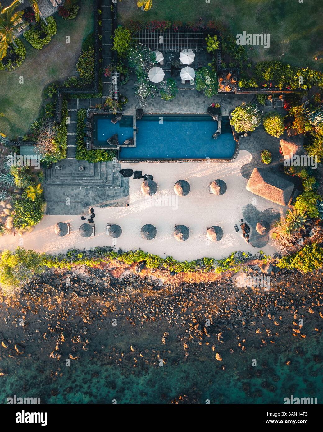 Balaclava, Mauritius - 08 October 2022: Aerial view of a small private ...