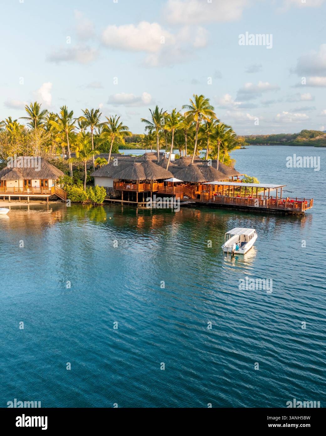 Flacq, Mauritius - 28 September 2022: Aerial view of bungalow along the ...