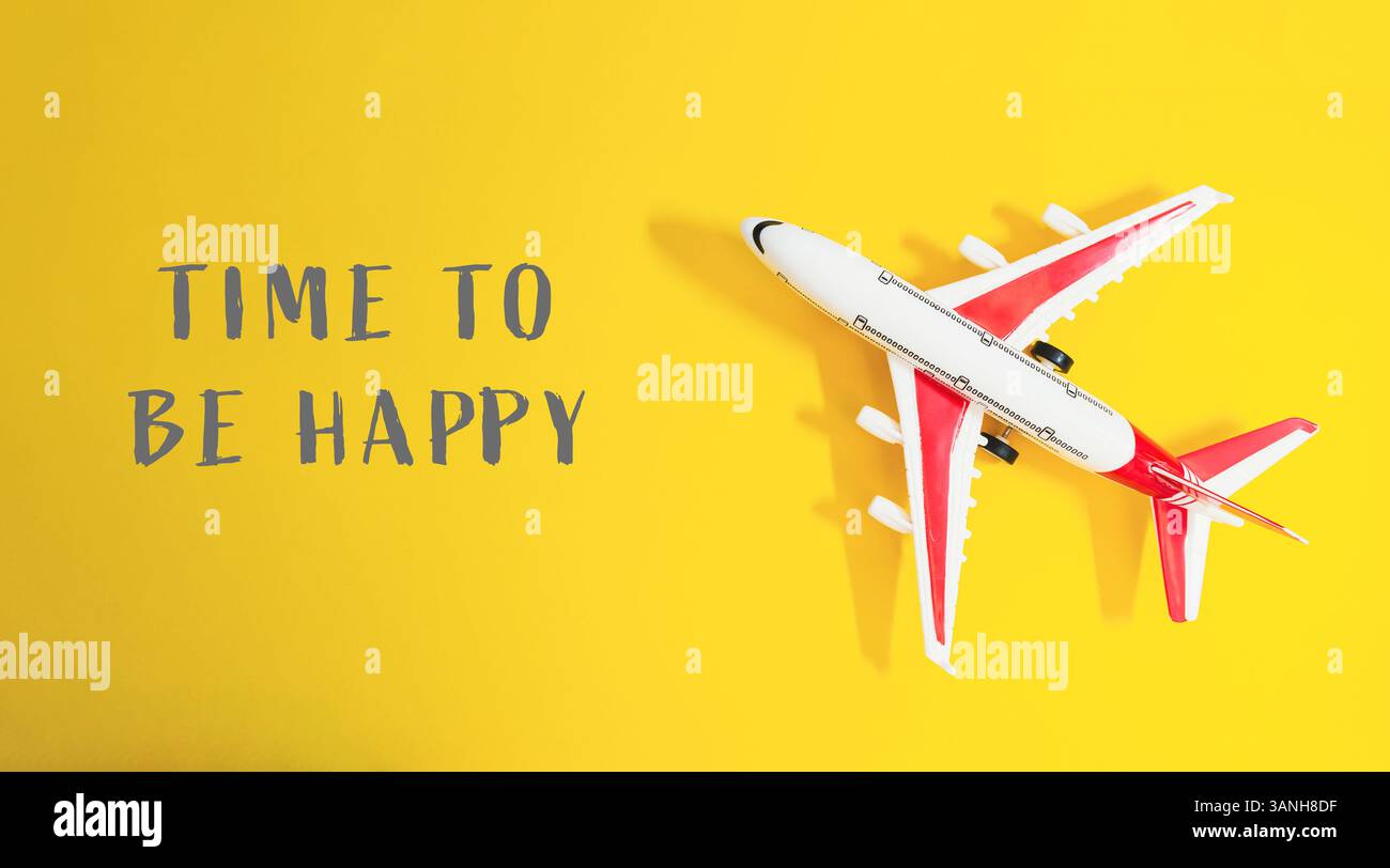 Small airplane is on a yellow background with the words "Time to be ...