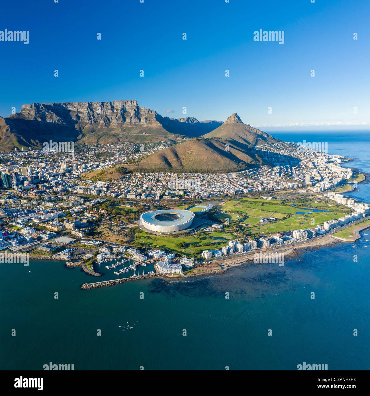 Aerial View of Cape Town Stadium and the city, Western Cape, Cape Town ...