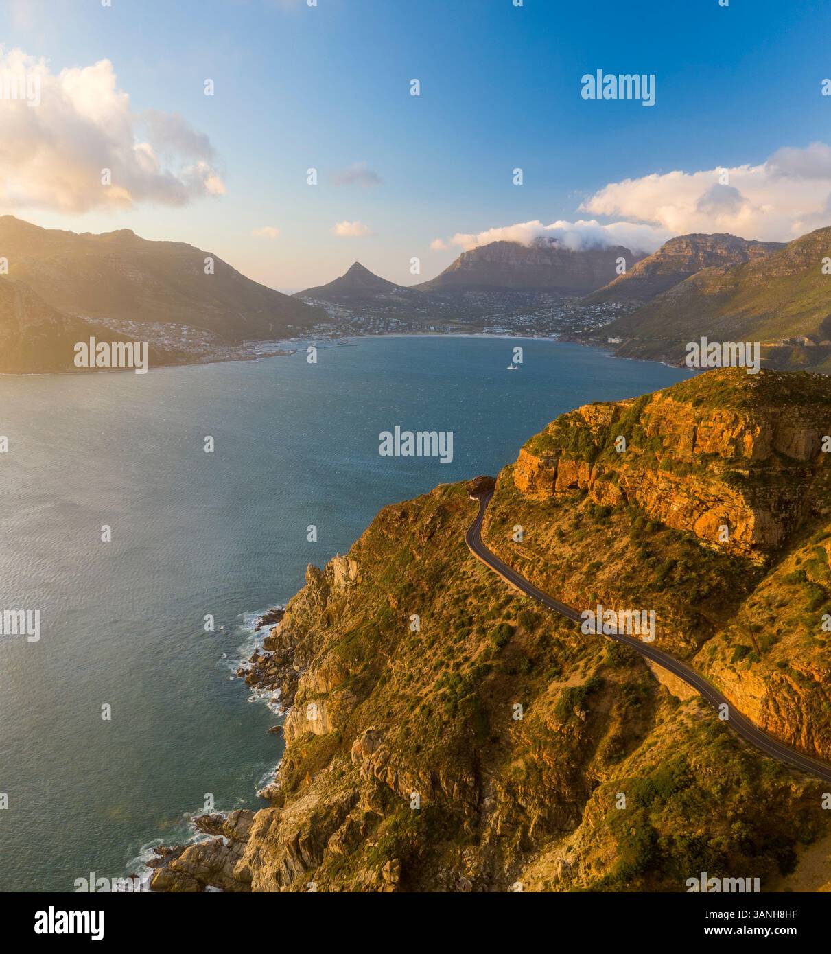 Aerial View of coastal road along the cliff on Hout Bay, Cape Town ...