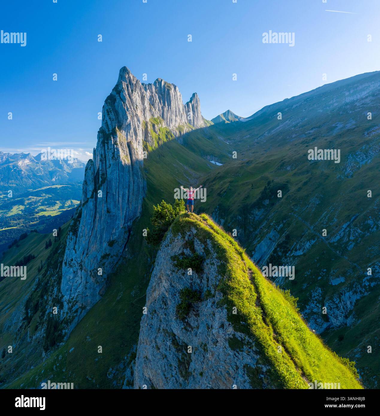 Aerial view of Saxer Lucke mountain peak on Swiss Alps, Sax, St. Gallen ...
