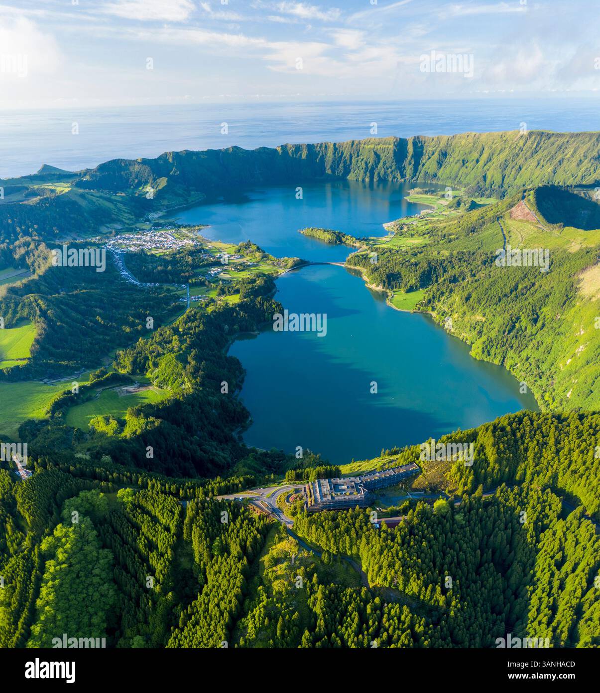 Aerial View Of Volcanic Lake Lagoa Verde Sao Miguel Island Sete Aerial View Of Volcanic Lake Lagoa Verde Sao Miguel Island Sete