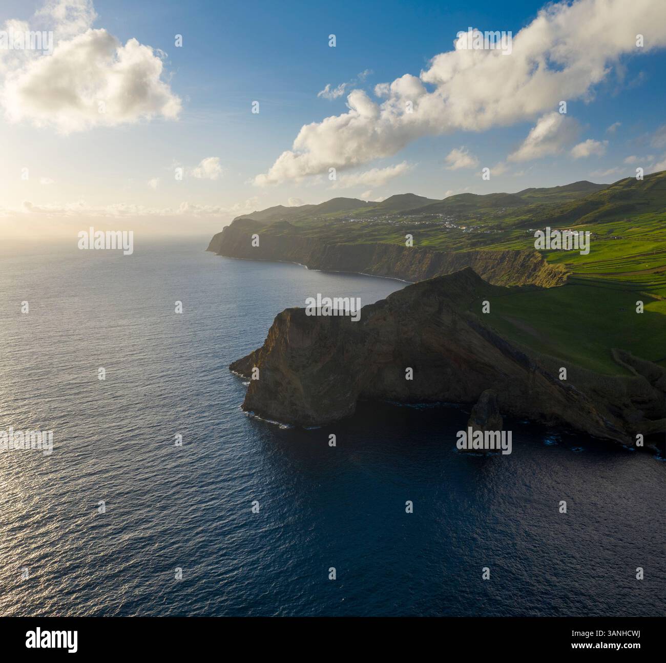 Aerial View of cliff overlooking the ocean, Baìa de Entre Morros, Sao ...