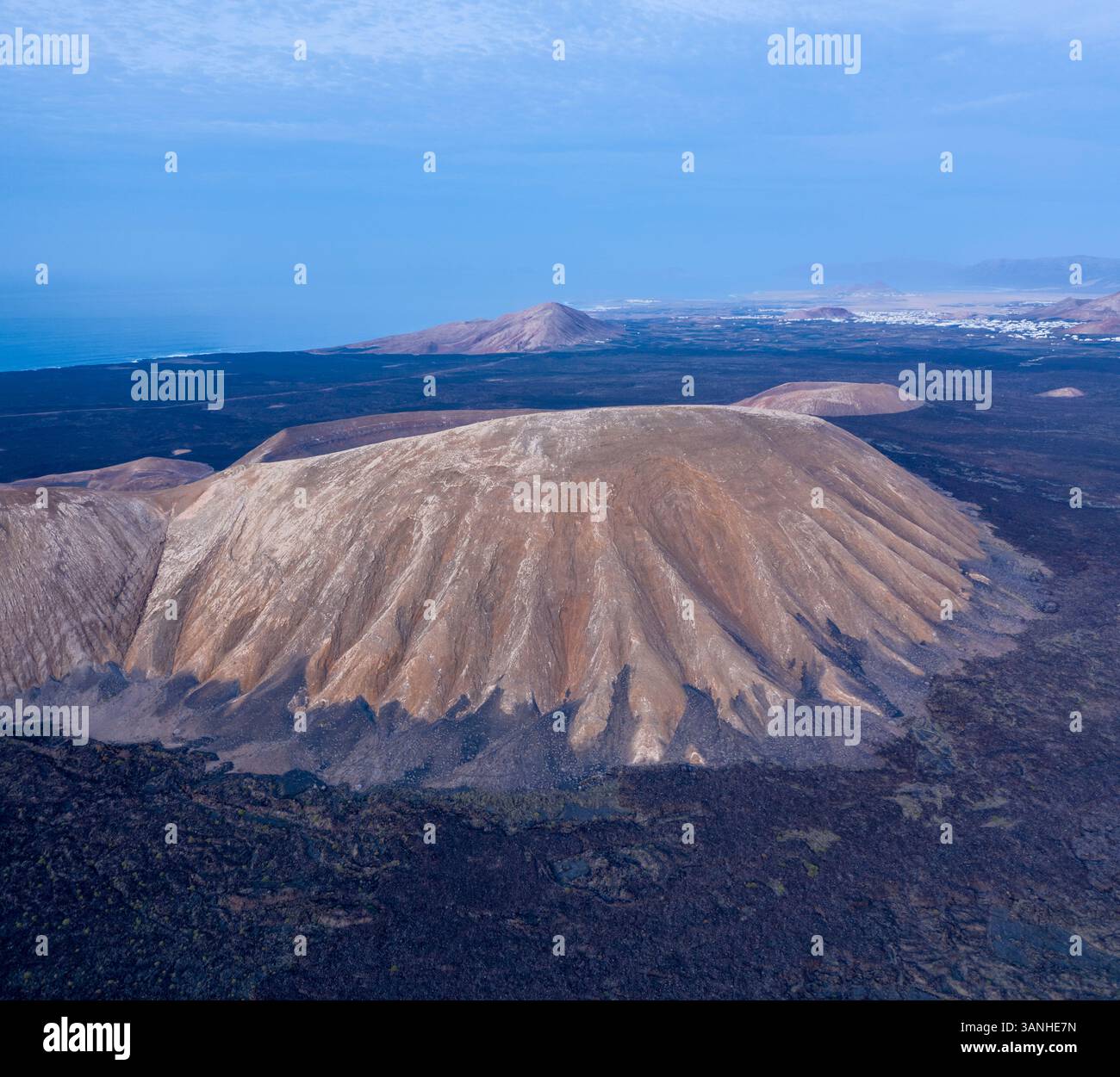 Aerial view of Caldera Blanca peak in Timanfaya national park ...