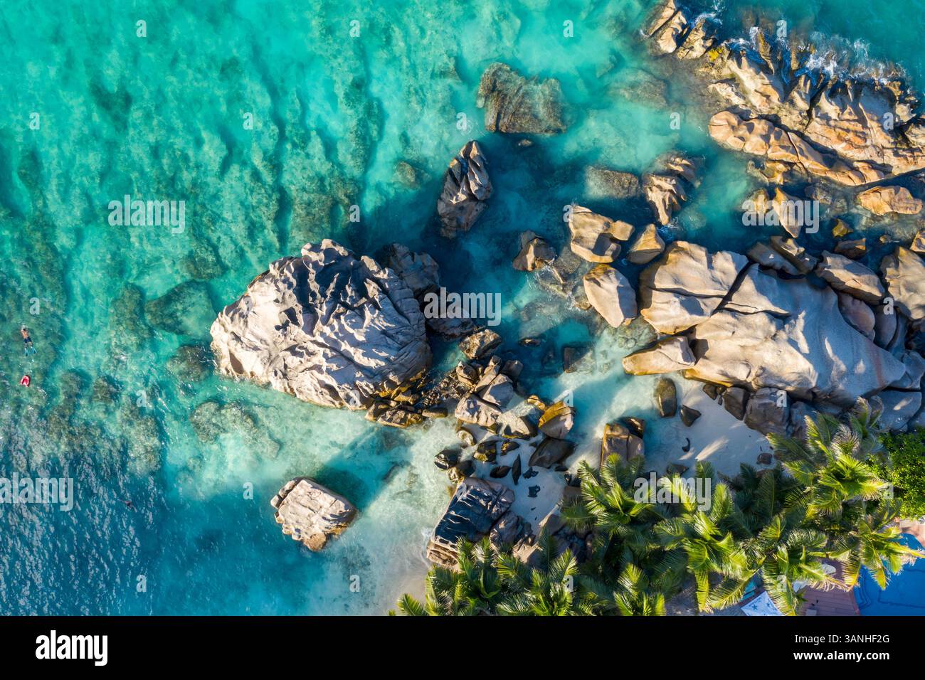 Aerial view of rocks along the coastline facing the Indian Ocean at ...