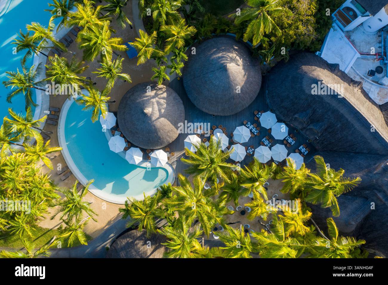 Aerial view of a small garden from a luxury resort in Pointe aux ...