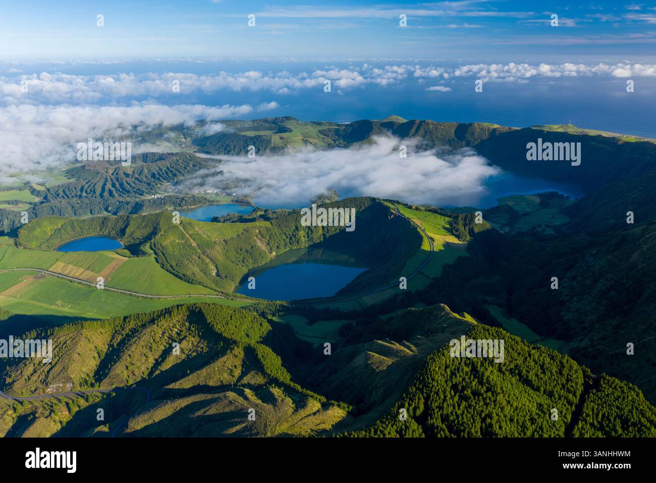 Aerial view of a few lakes near Lagoa das Empanadas and Miradouro do ...