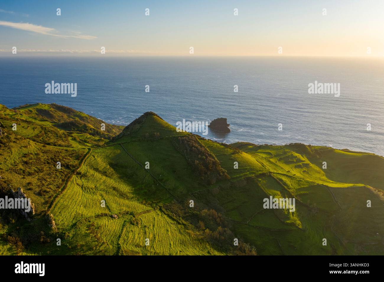 Aerial view of mountain ridge along the coastline near Cascata da ...