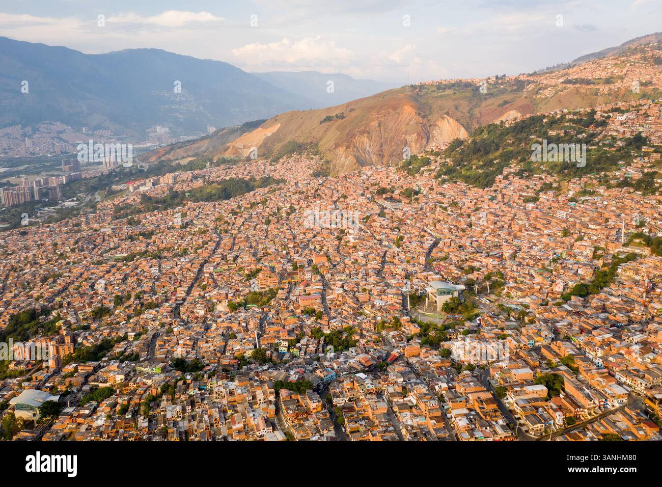 Aerial view of north residential district of Medellin, a dense ...