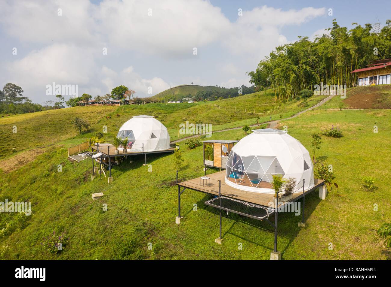 Aerial view of modern bungalow structure in a camping site hotel near ...