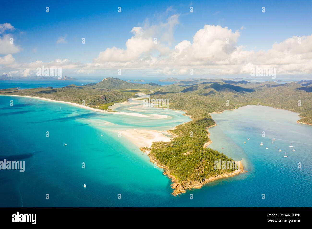 Aerial view of Whitsunday Island landscape with paradise beaches and ...