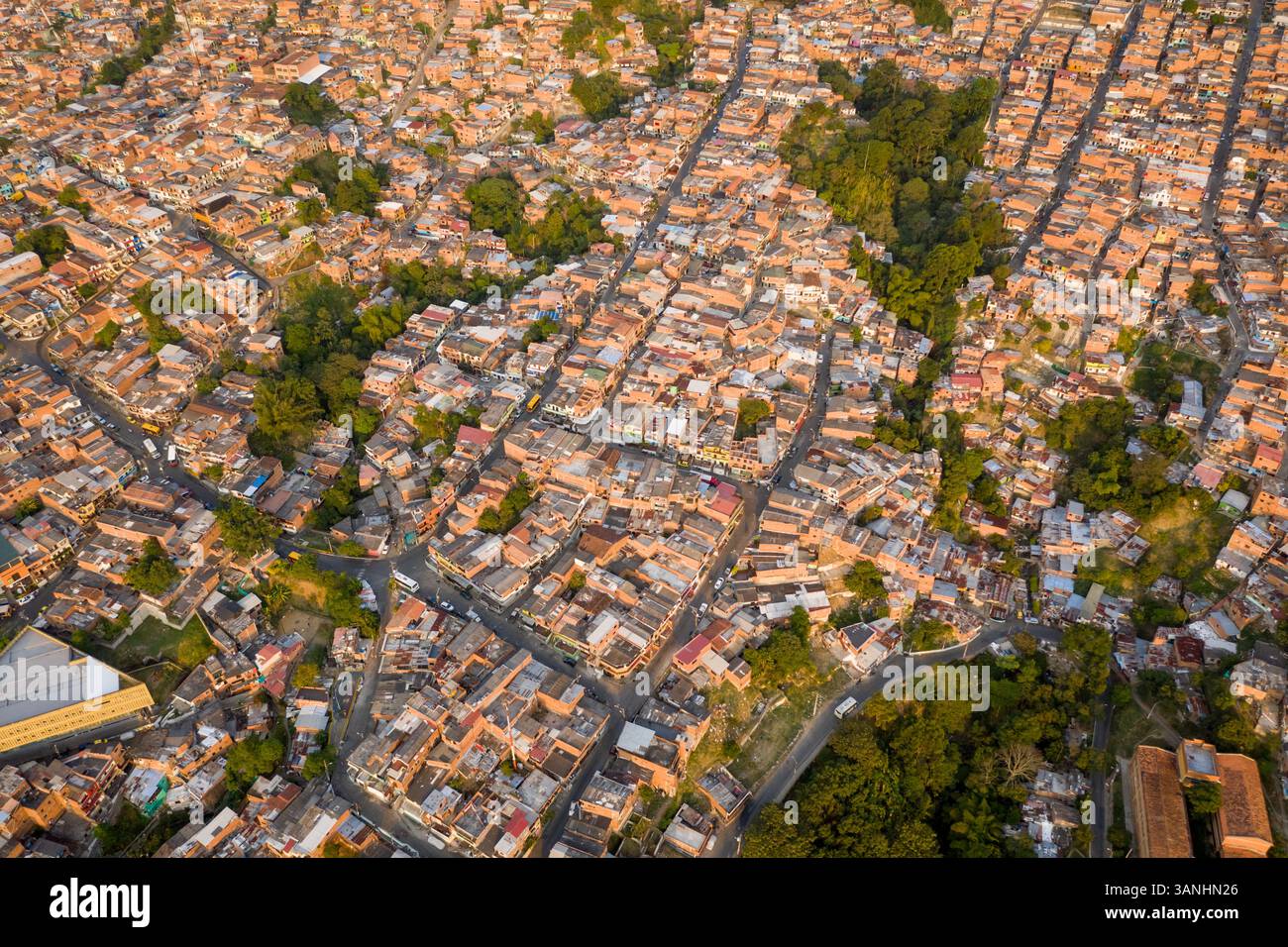 Aerial view of north residential district of Medellin, a dense ...