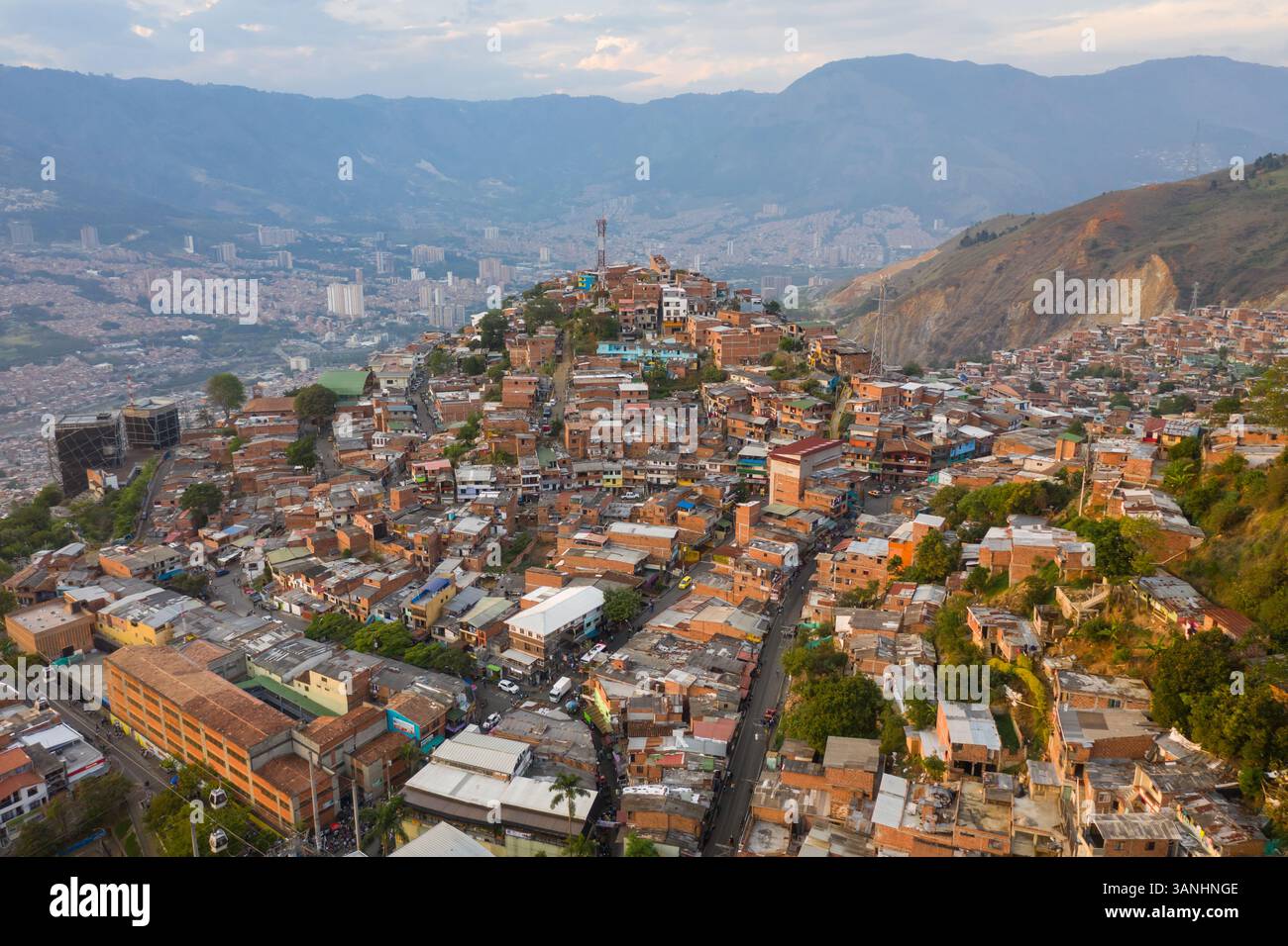 Aerial view of north residential district of Medellin, a dense ...