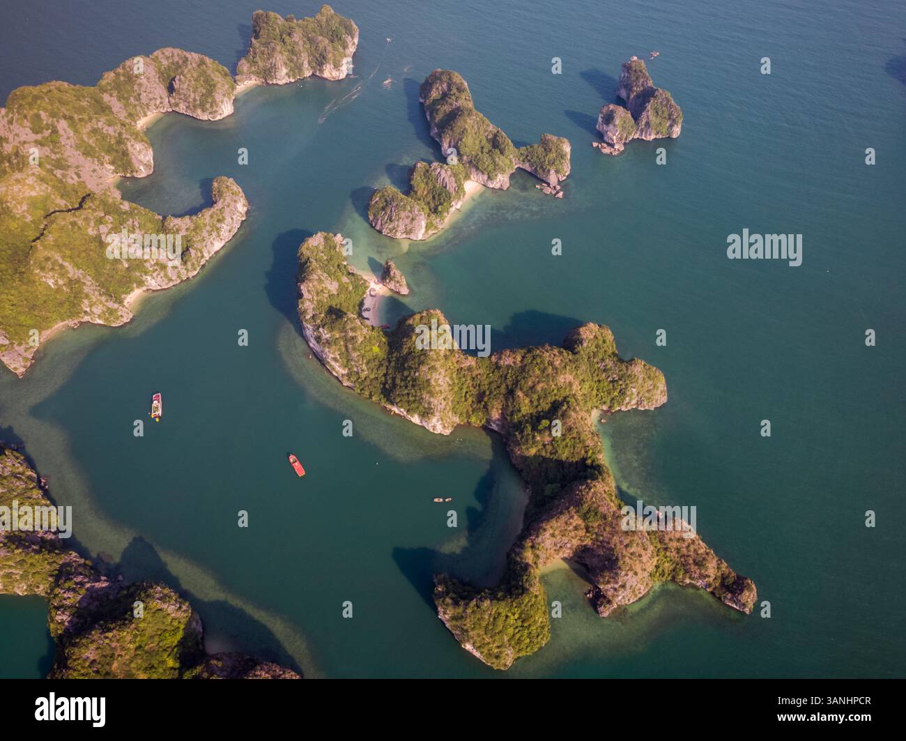 Aerial view of scattered small islands archipelagos near the Dark and ...