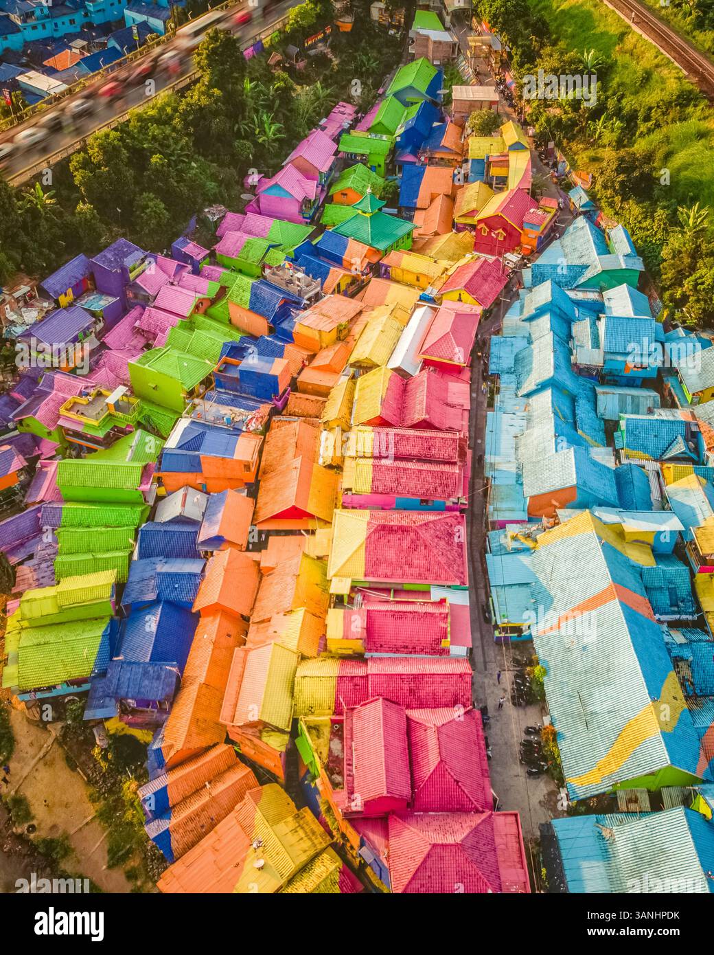 Aerial view of Kampung Warna Jodipan, a village painted with vibrant ...