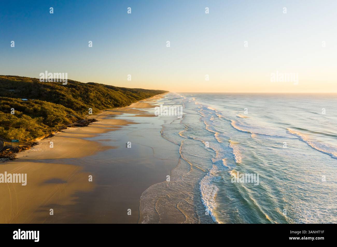 Aerial view of the beach shore, Great Sandy Strait, Queensland ...