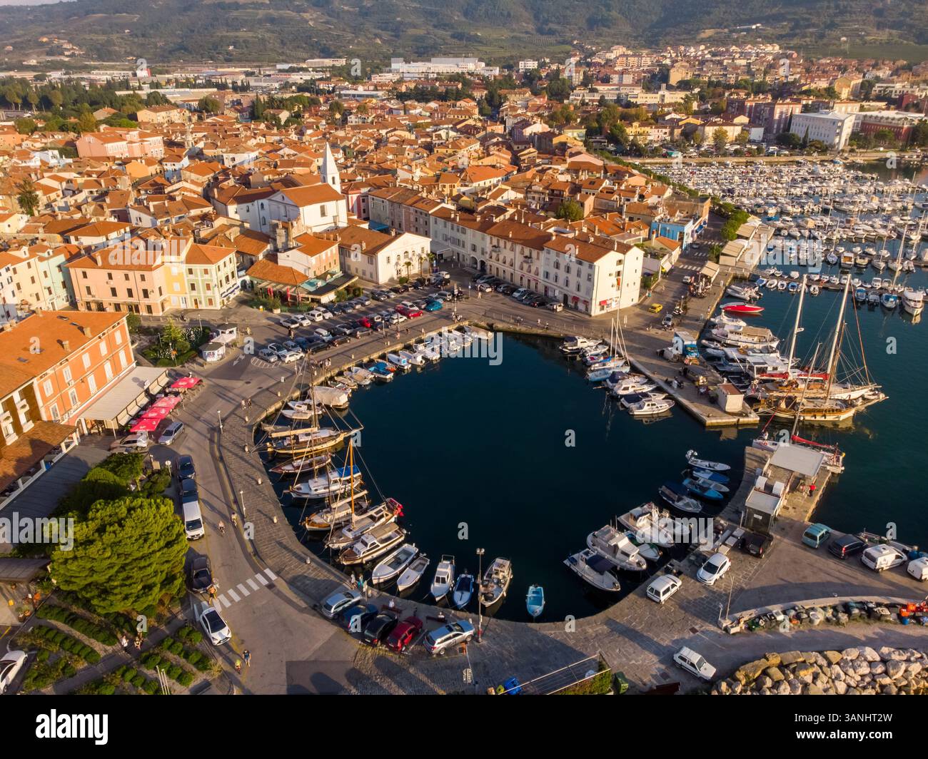 Aerial view of boat at small marina in Izola, Slovenia Stock Photo - Alamy