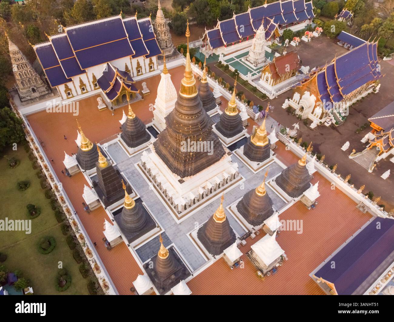 Aerial view of Wat Ban Den temple complex near Chiang Mai in Thailand ...