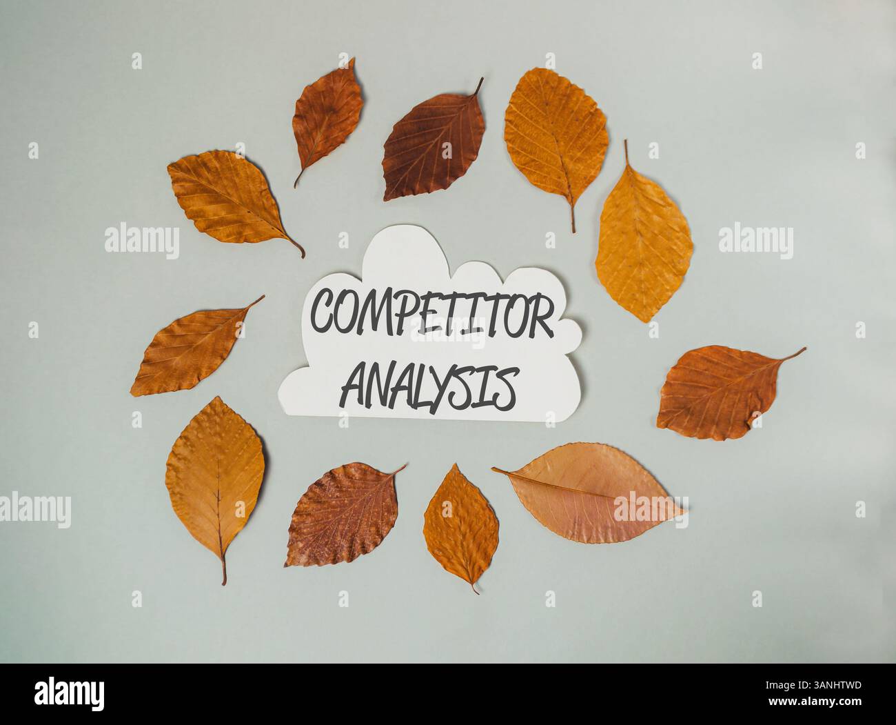 White paper with a circle of leaves and the word "competitor analysis ...