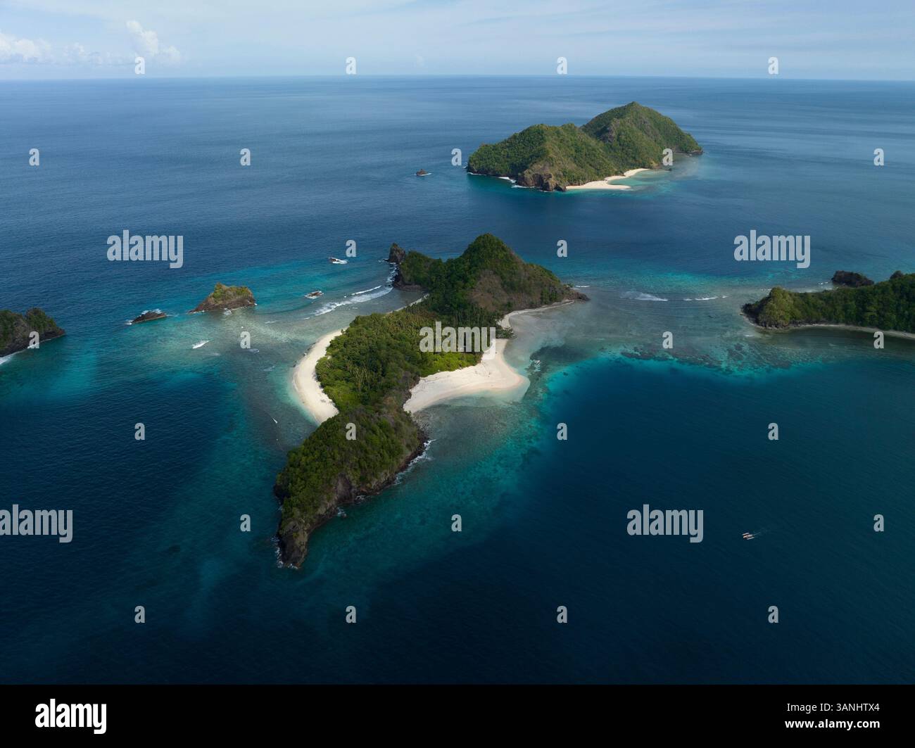 Aerial View of small uninhabited Masare and Mahoro Islands with ...