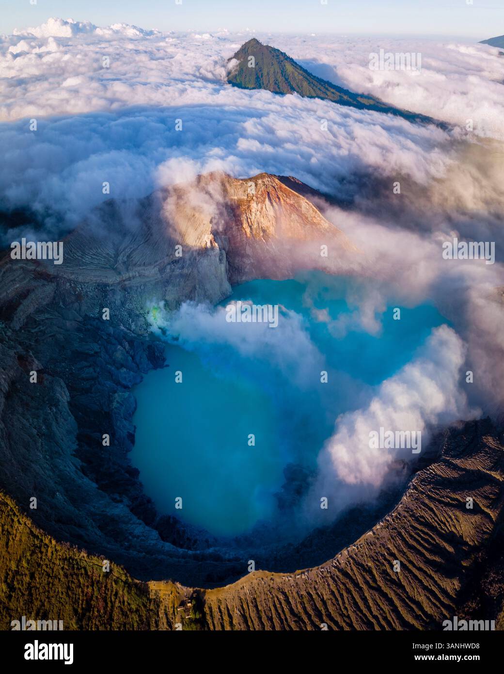 Aerial view above of Kawah Ijen volcano in Indonesia Stock Photo - Alamy