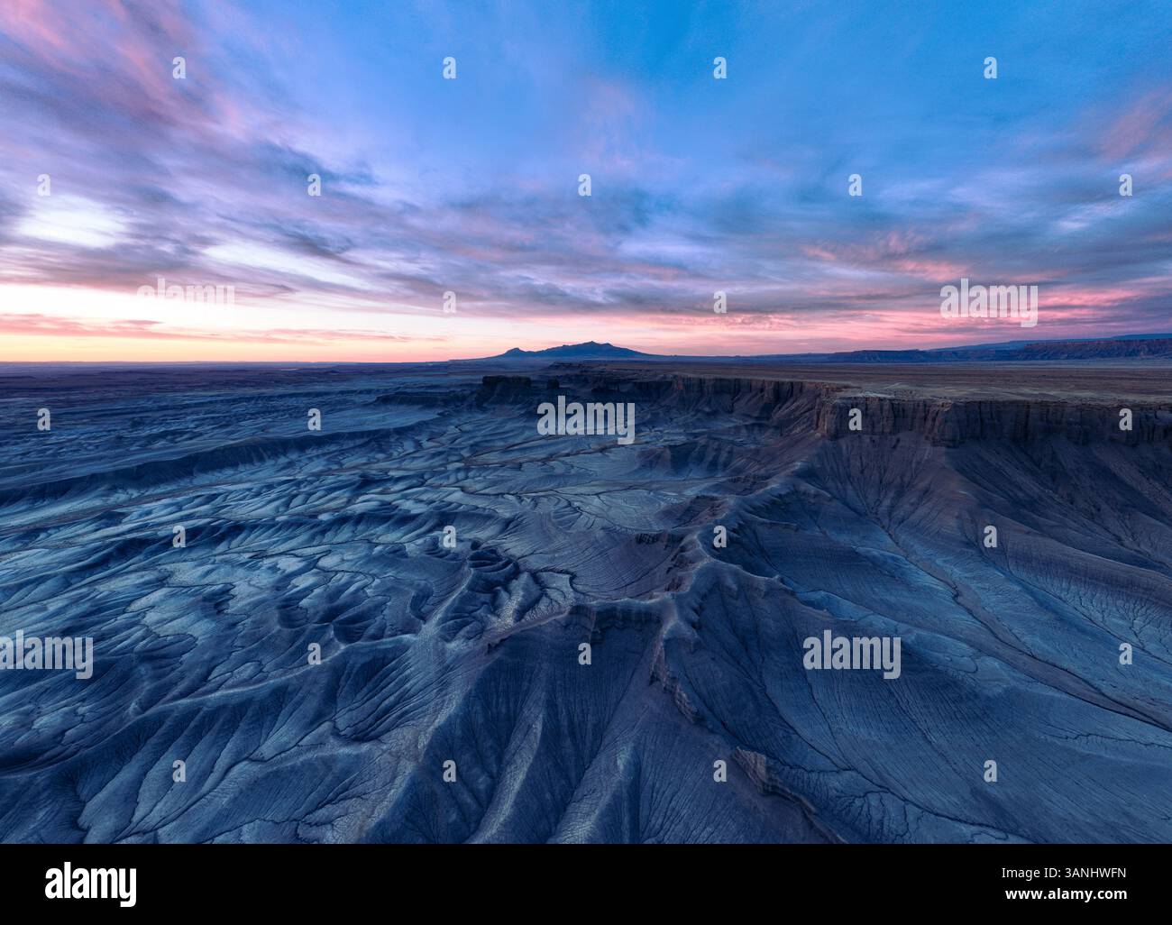 Aerial view of majestic moonscape overlook with beautiful canyon and ...