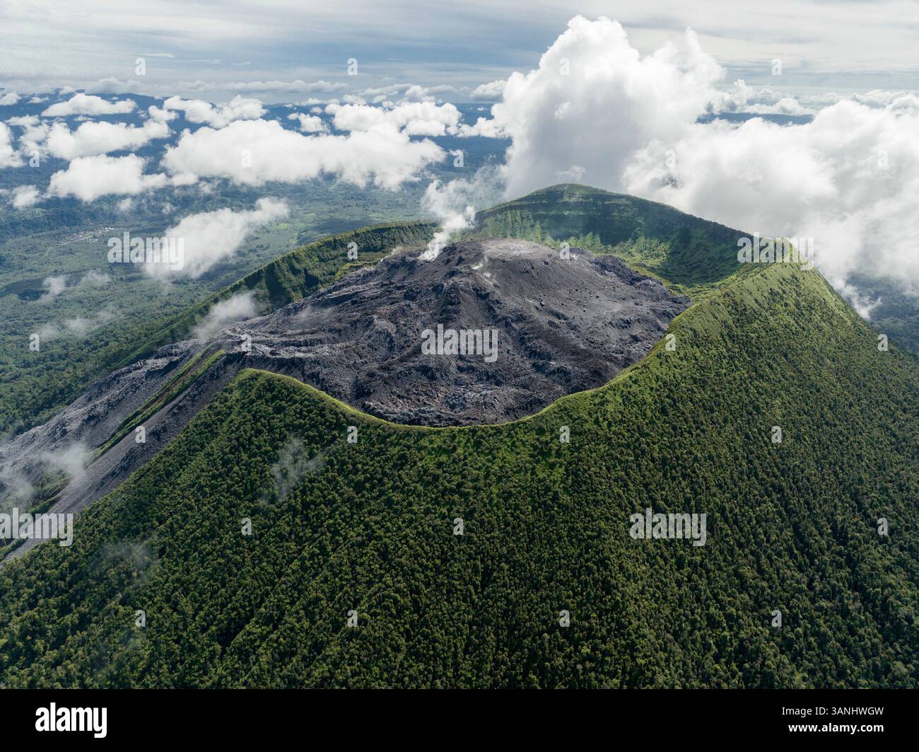 Aerial panoramic view of Ibu Volcano on Halmahera, Indonesia Stock ...