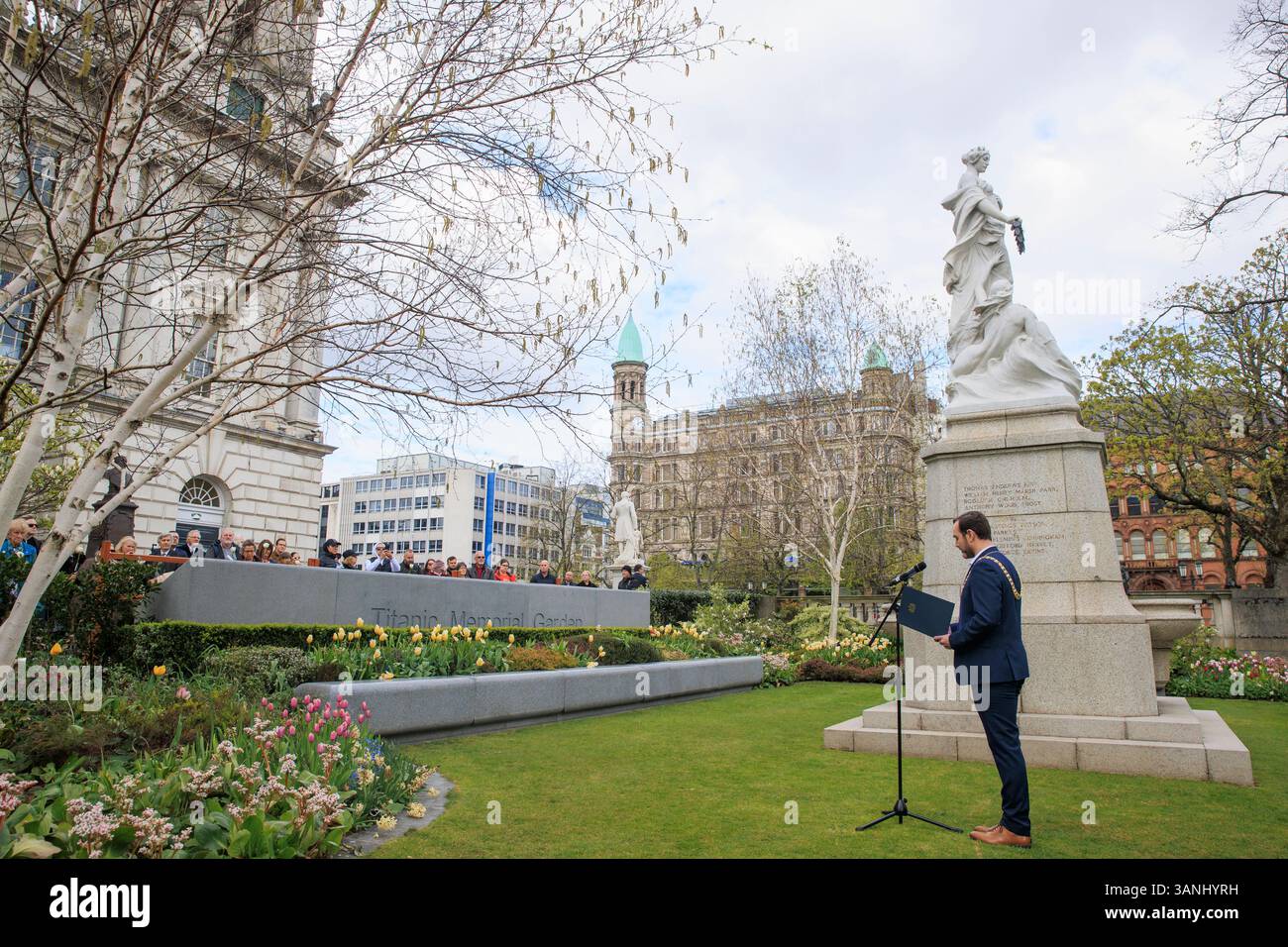 Lord Mayor of Belfast, Councillor Micky Murray speaking during a ...