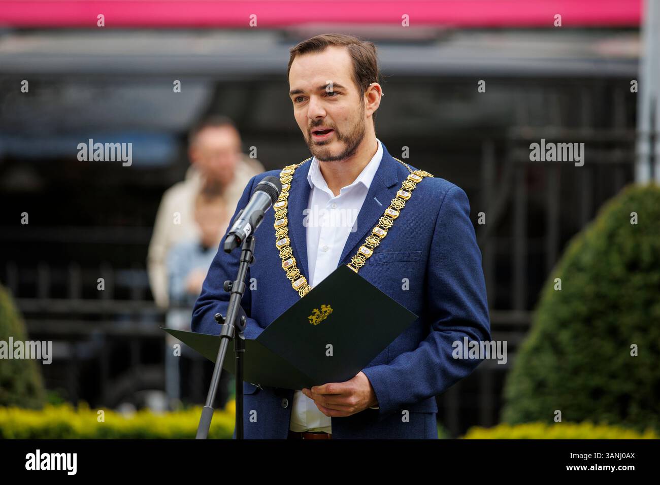 Lord Mayor of Belfast, Councillor Micky Murray speaking during a ...