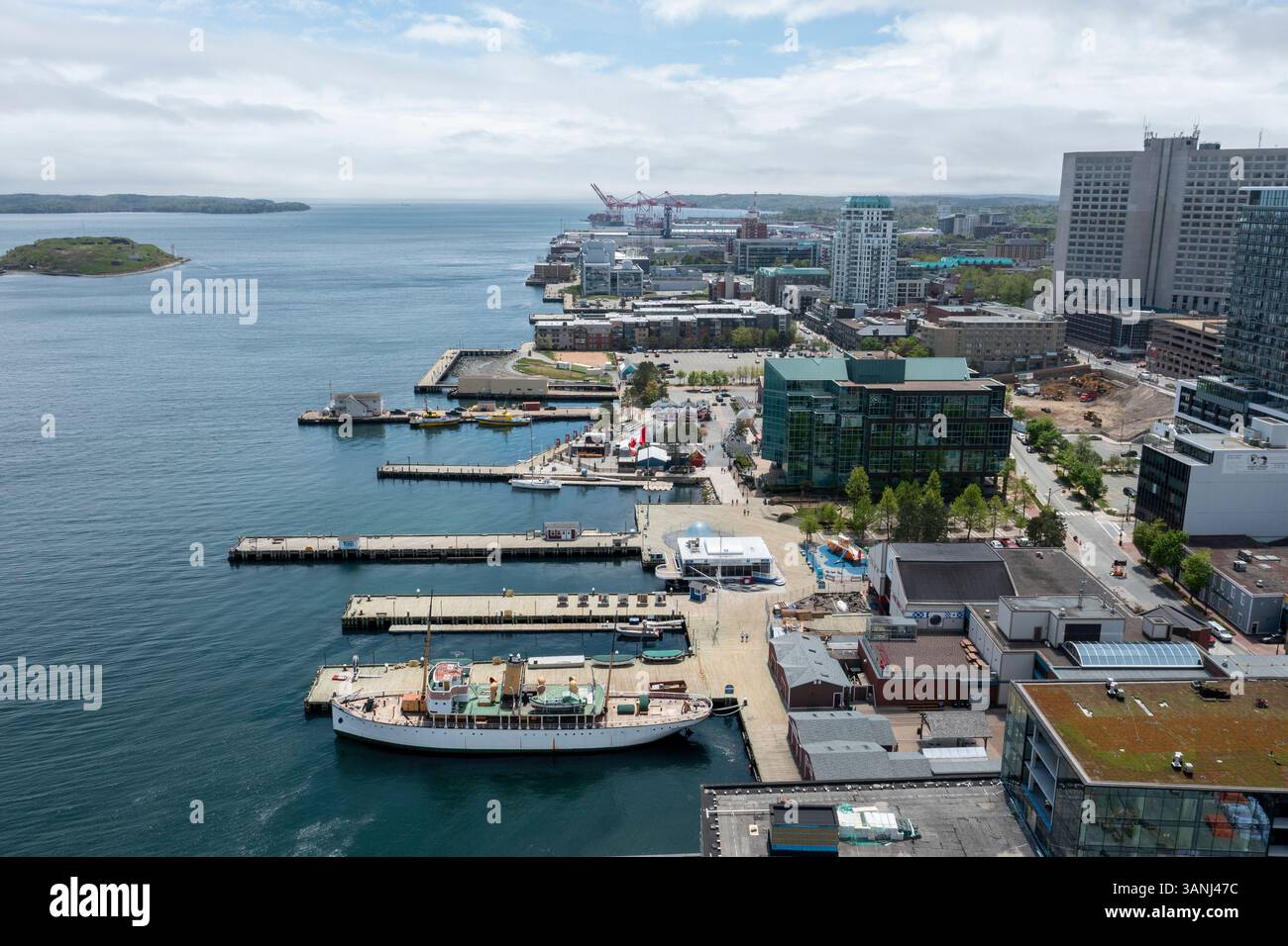 Aerial view of vibrant downtown Halifax with beautiful waterfront, harbour, and modern buildings ...