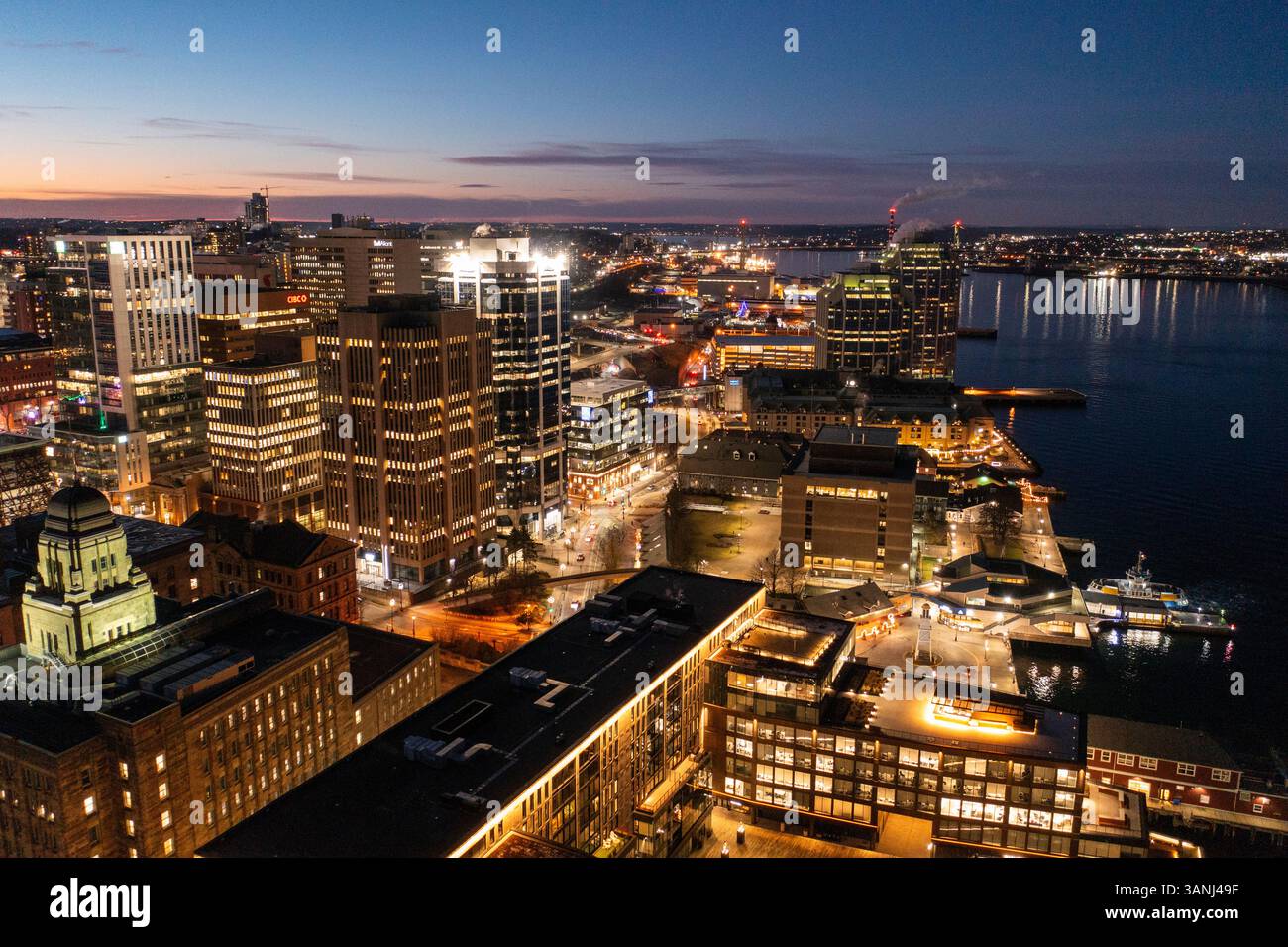 Aerial view of downtown Halifax skyline at night with beautiful city ...