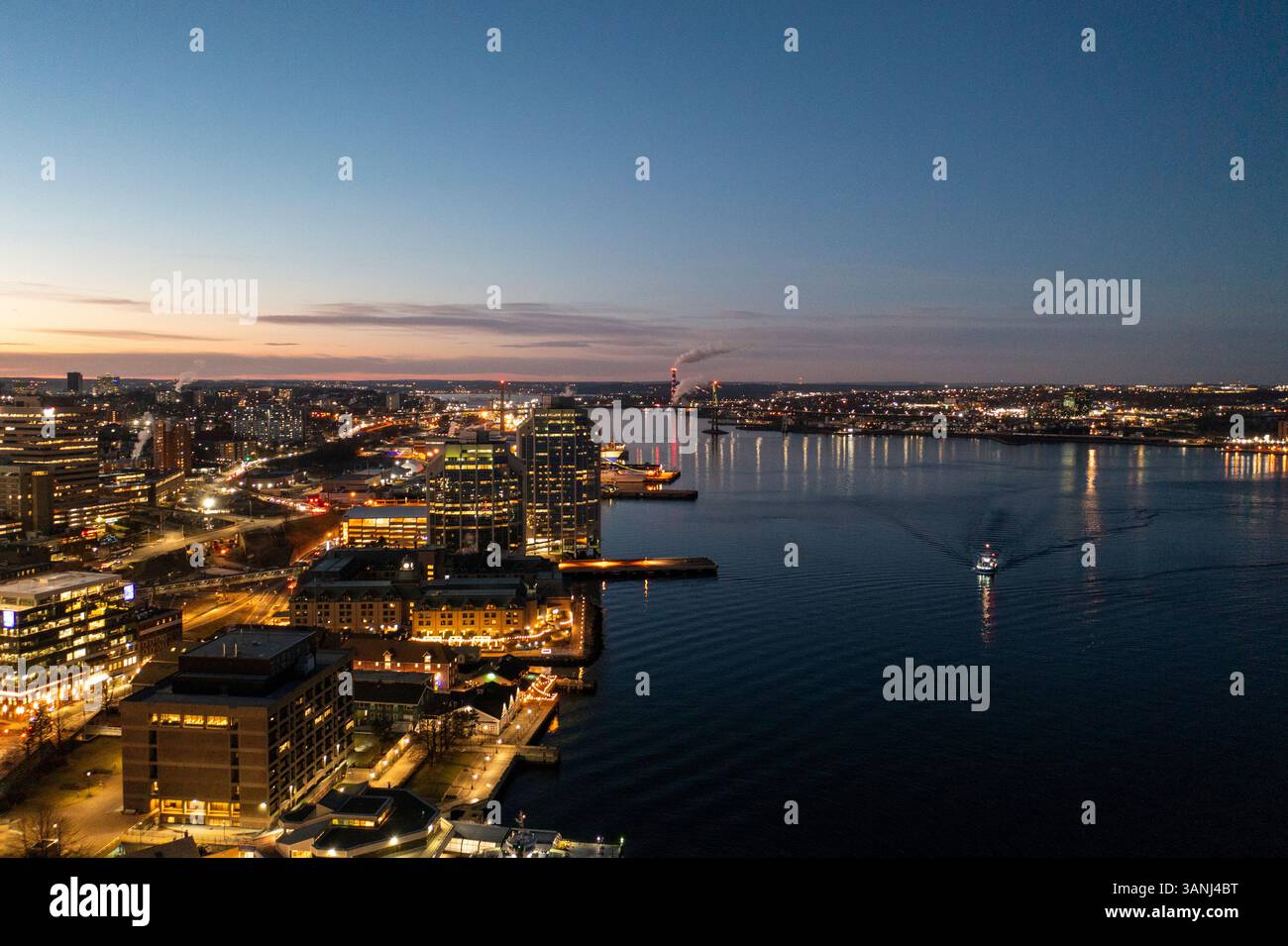 Aerial view of downtown Halifax skyline with beautiful evening lights ...