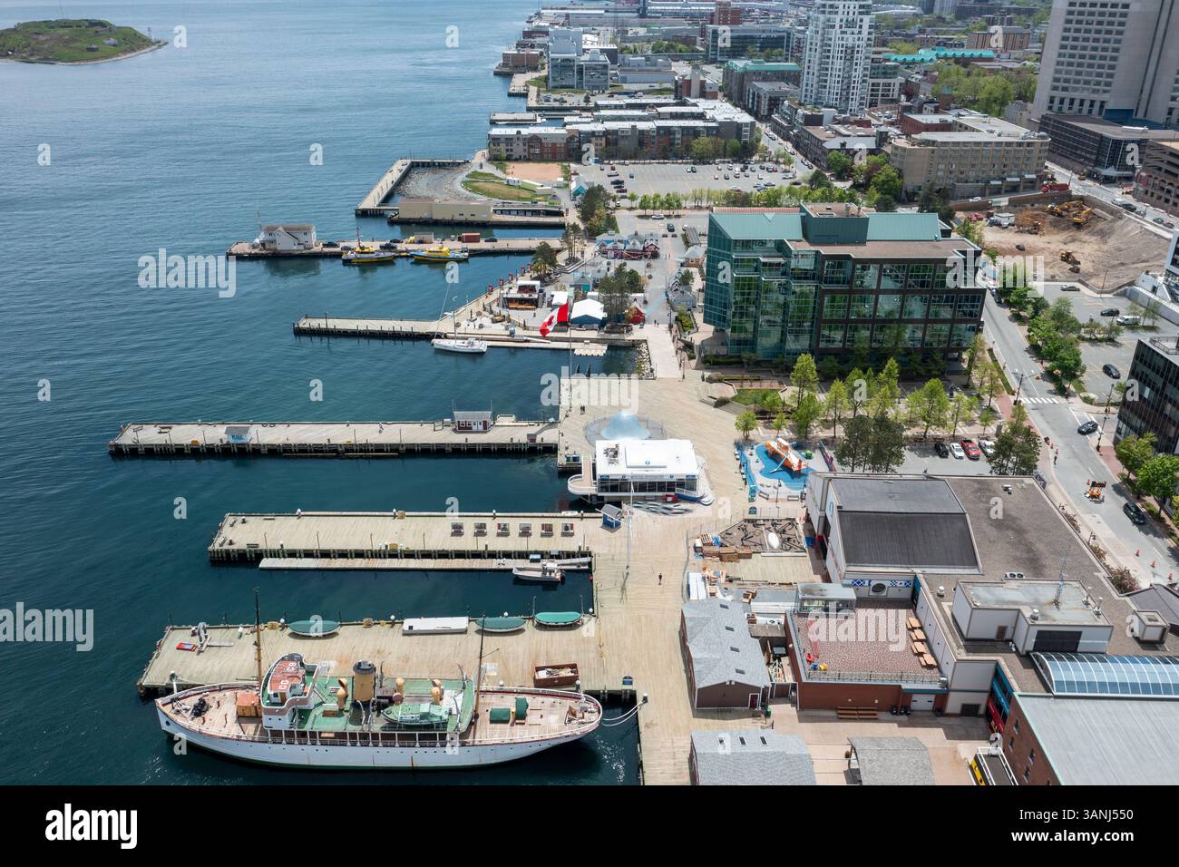 Aerial view of downtown Halifax with waterfront, harbor, and boats ...