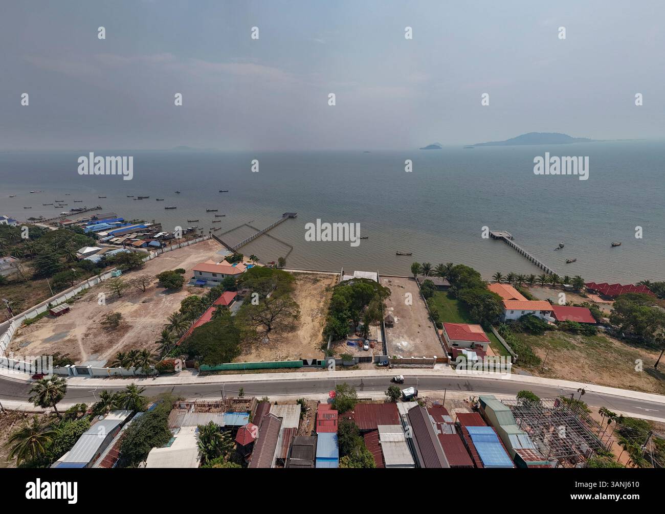Aerial view of kep riverside and rabbit island with scenic coastline ...