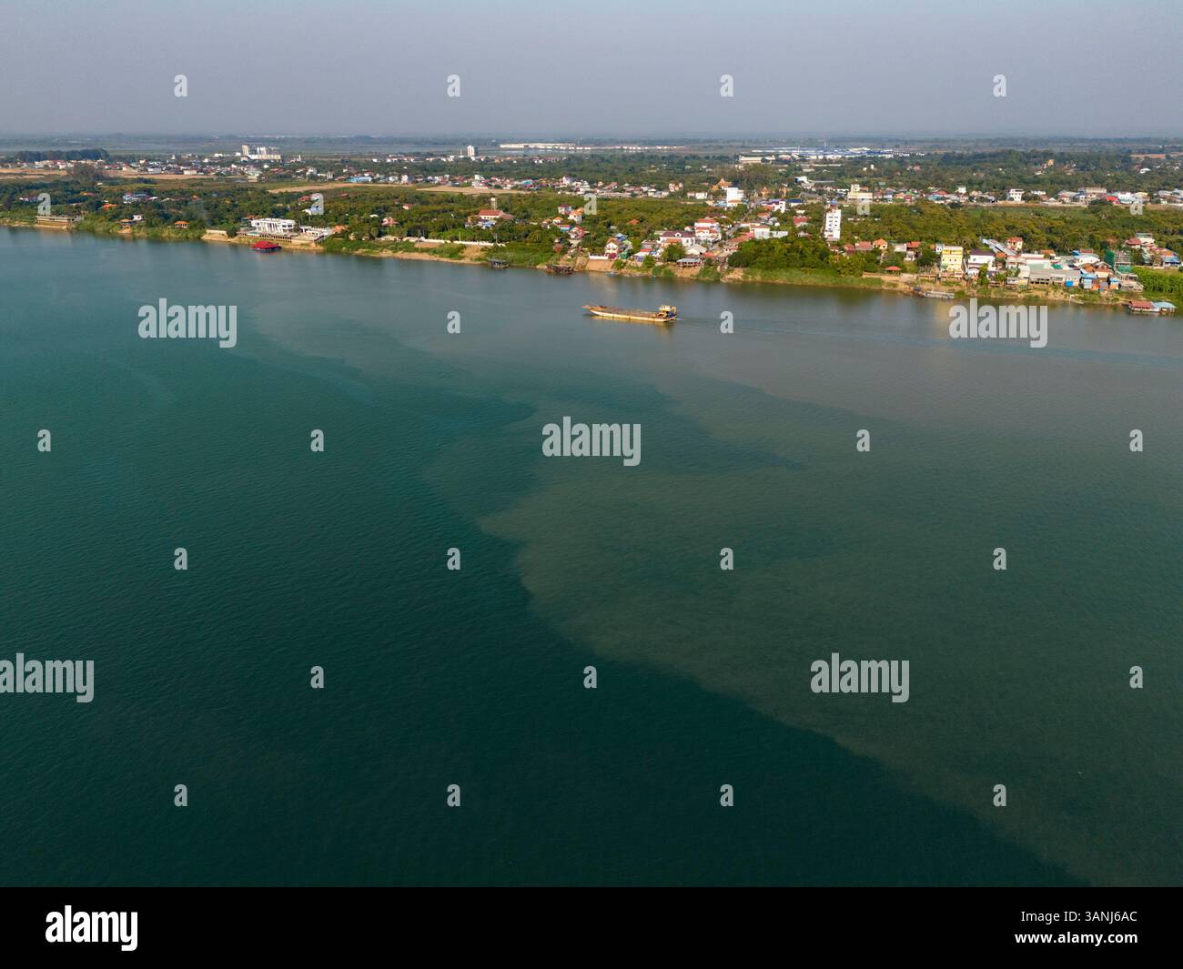 Aerial view of the serene Mekong and Tonle Sap rivers with beautiful ...