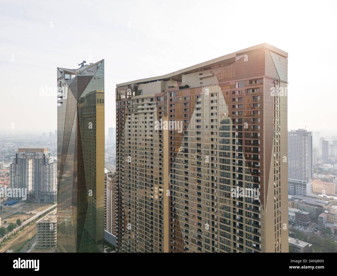 Aerial view of modern skyscrapers and urban landscape in Chamkarmon ...