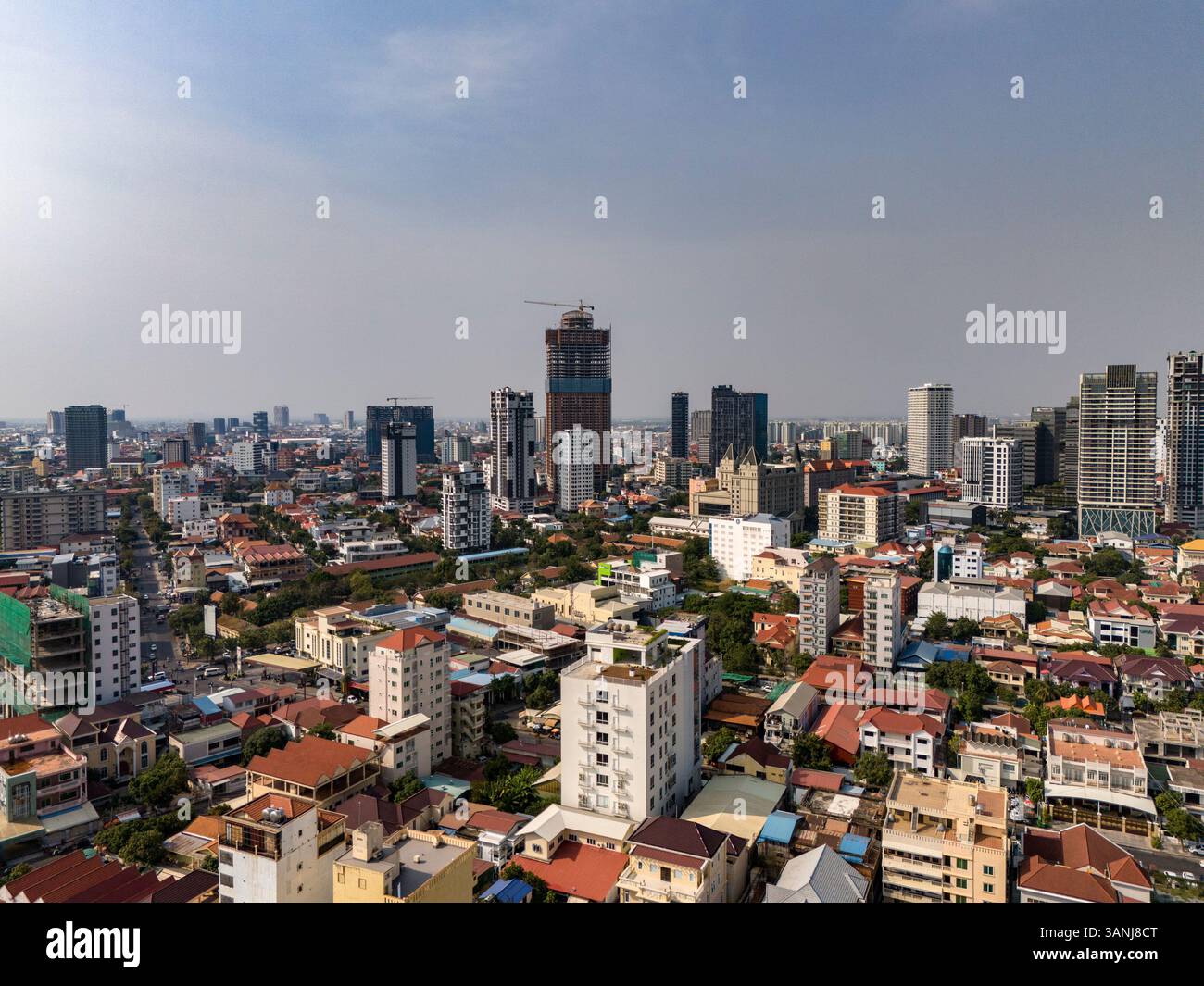 Aerial view of modern skyline with high-rise buildings in Toul Kork ...