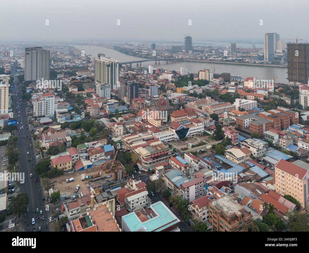 Aerial view of beautiful urban landscape featuring skyscrapers and a ...