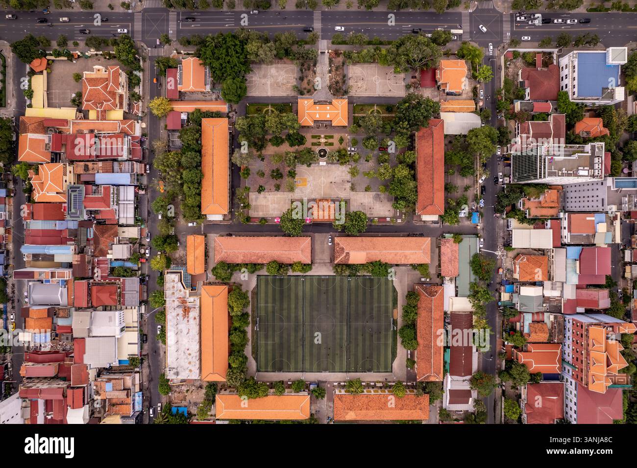 Aerial view of sisowath highschool and surrounding urban landscape with ...