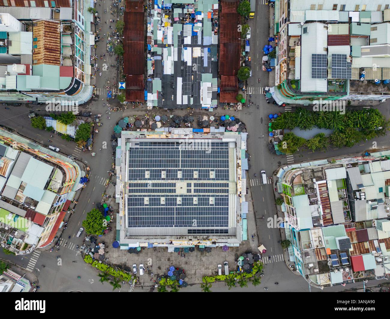 Aerial view of vibrant urban landscape with modern architecture and ...