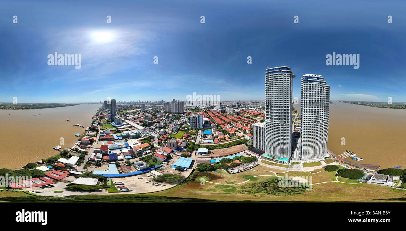Aerial view of modern skyline with high rise buildings and river, Chroy ...