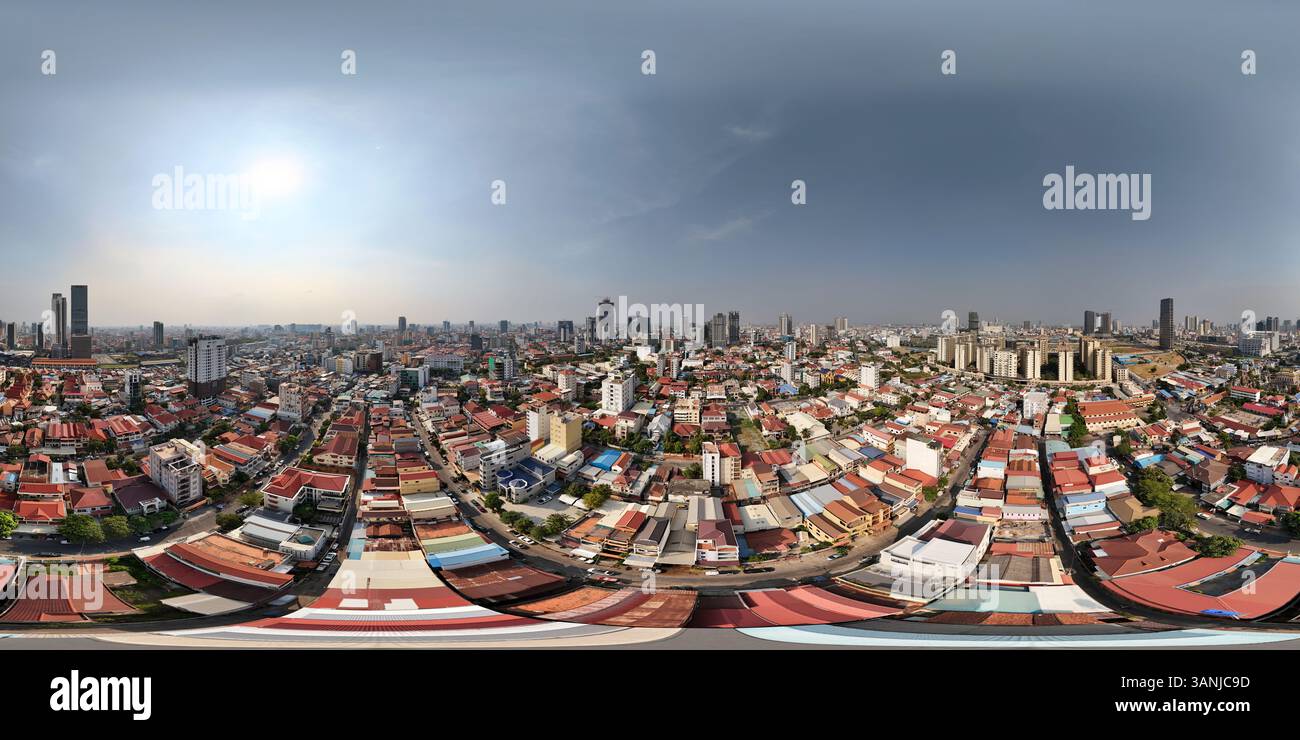 Aerial view of vibrant cityscape with modern high-rise buildings and ...