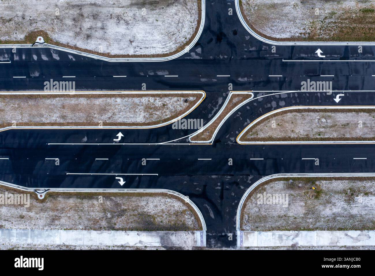 Aerial view of roads inside Cypress Bay West subdivision construction ...