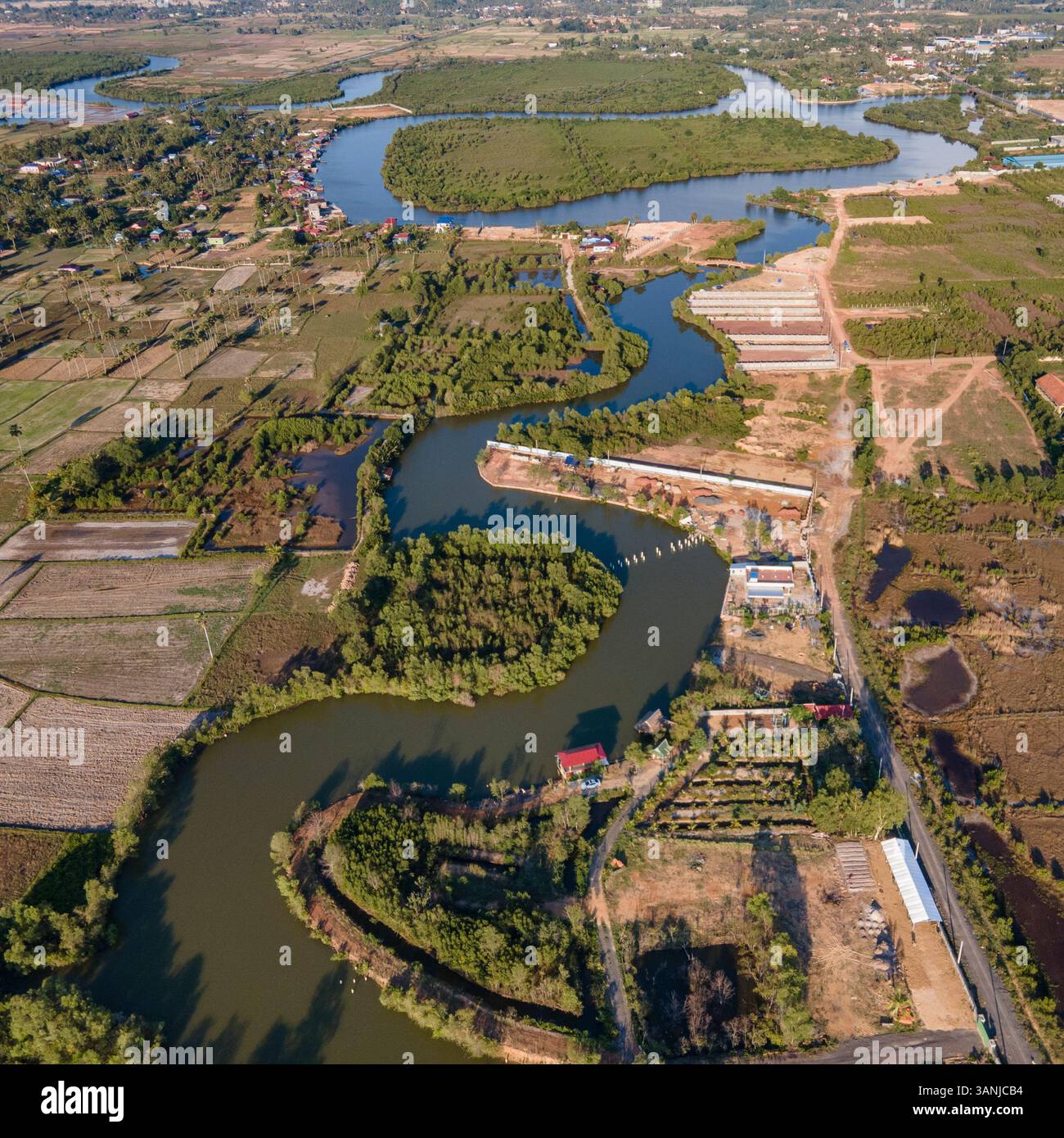 Aerial view of a snake river in Kampot province, Cambodia Stock Photo ...