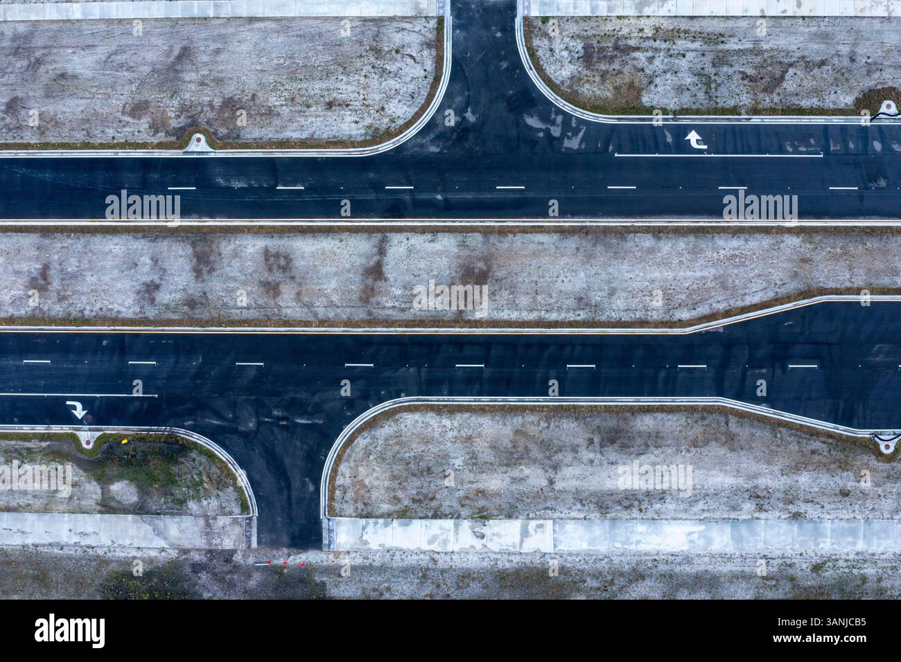 Aerial view of roads inside Cypress Bay West subdivision construction ...
