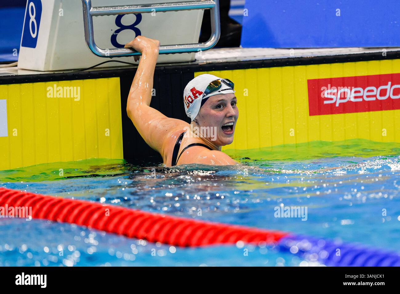 LONDON, UNITED KINGDOM. 15 April, 25. Lucy Fielding of Camden Swiss checks the result after ...