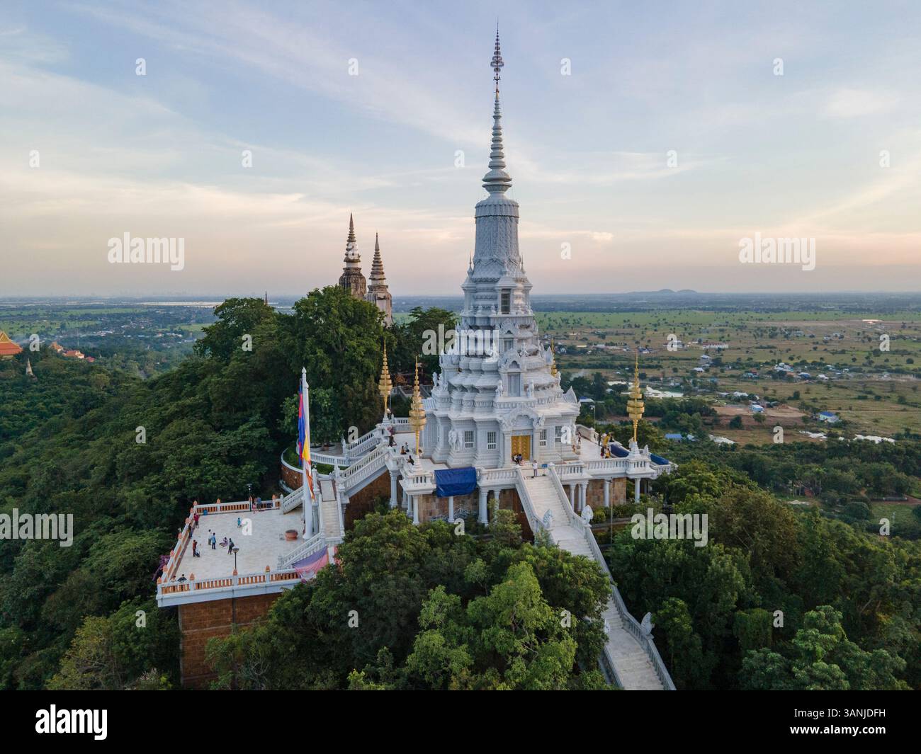 Aerial view of Phnom Sampov, a temple on the hill, Battambang province ...