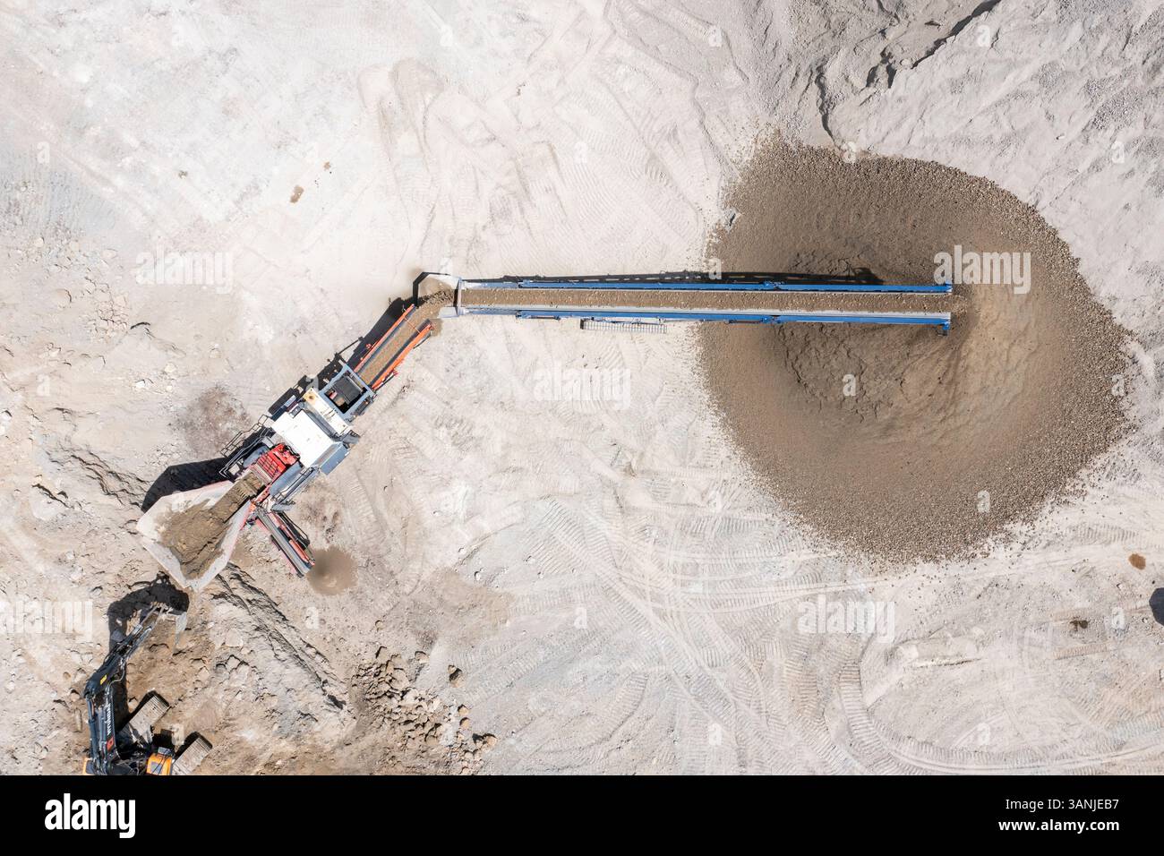 Aerial view of the construction site with heavy machinery and ...