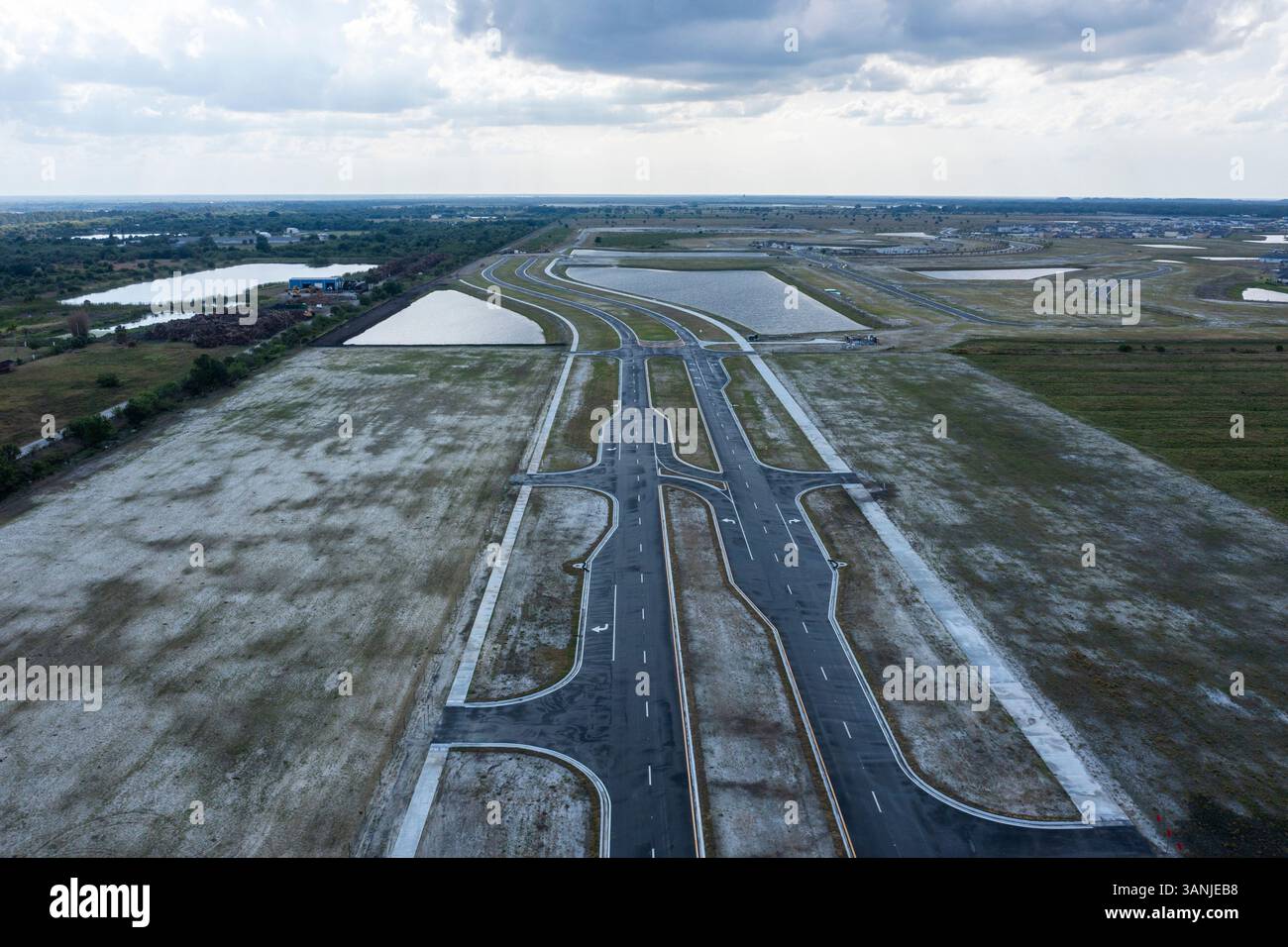 Aerial view of roads inside Cypress Bay West subdivision construction ...
